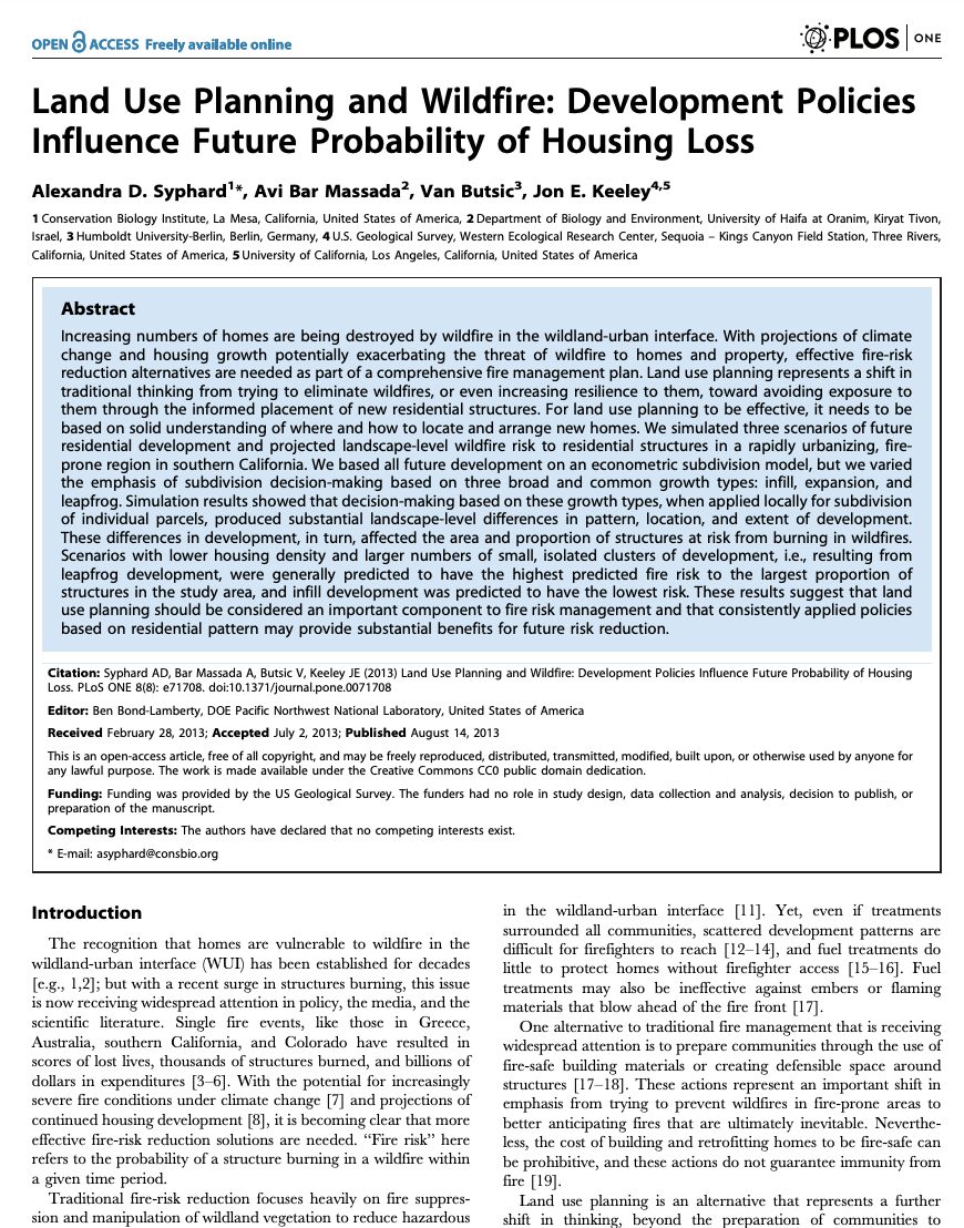 Land Use Planning and Wildfire: Development Policies Influence Future ...